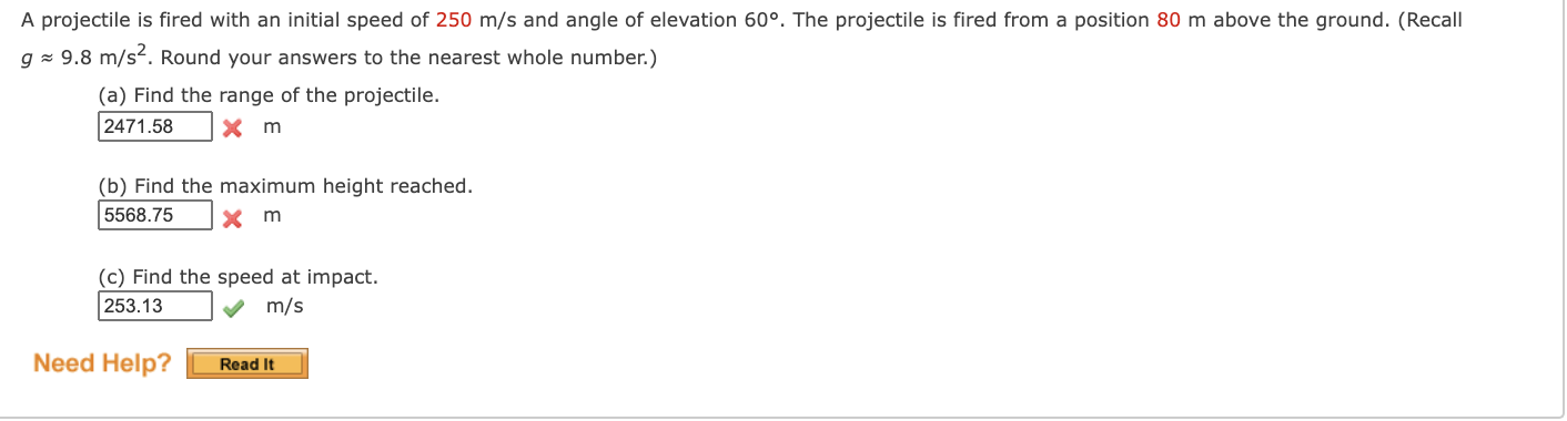 Solved A projectile is fired with an initial speed of 250 | Chegg.com