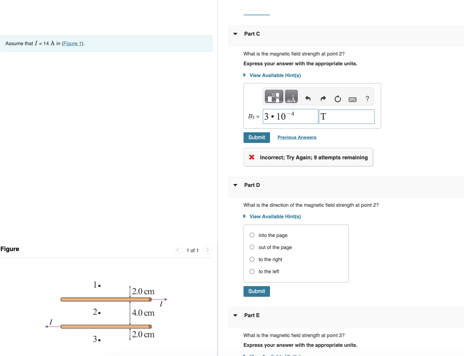 Solved I=14 A in (Figure 1). What is the magnetic field | Chegg.com