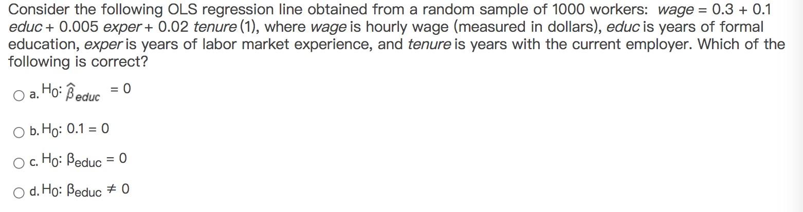 Solved = Consider the following OLS regression line obtained | Chegg.com