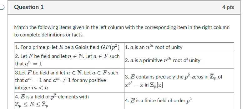 Match the following items given in the left column | Chegg.com