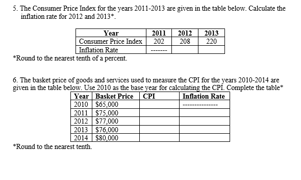 Solved 5. The Consumer Price Index for the years 2011-2013 | Chegg.com
