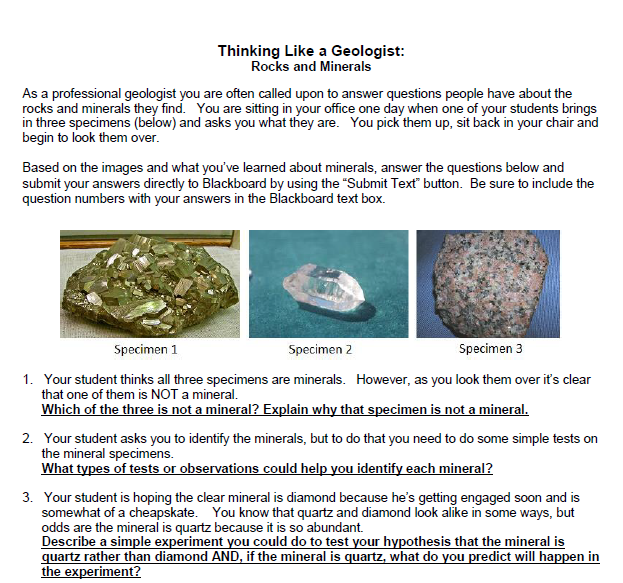 Solved Thinking Like a Geologist Rocks and Minerals As a | Chegg.com