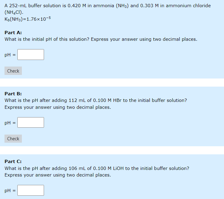 Solved A 252-mL ﻿buffer solution is 0.420M ﻿in ammonia (NH3) | Chegg.com