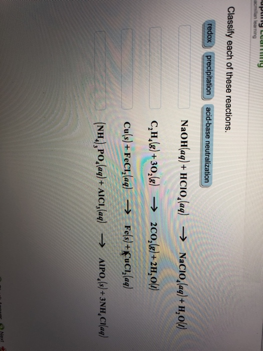 Solved acmillan learning Classify each of these reactions. | Chegg.com
