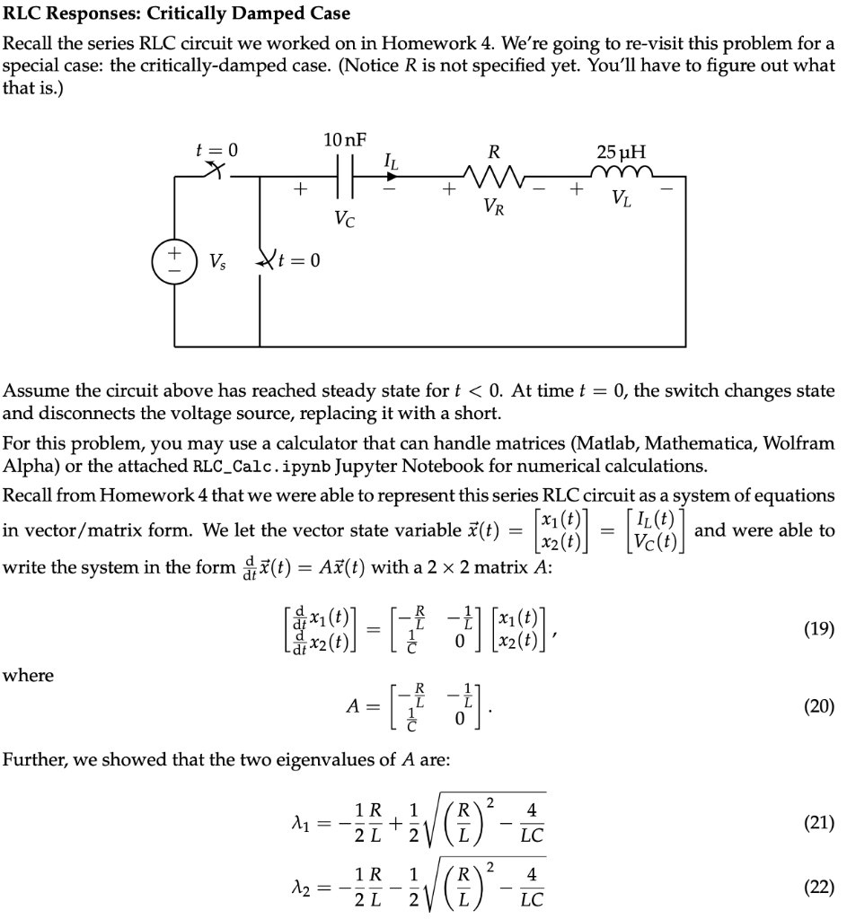 RLC Responses: Critically Damped Case Recall the | Chegg.com
