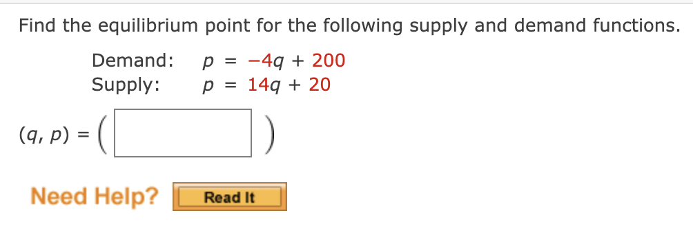Solved Find the equilibrium point for the following supply | Chegg.com