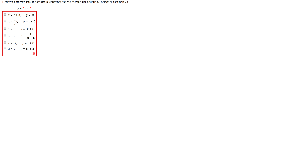 Solved Find two different sets of parametric equations for | Chegg.com