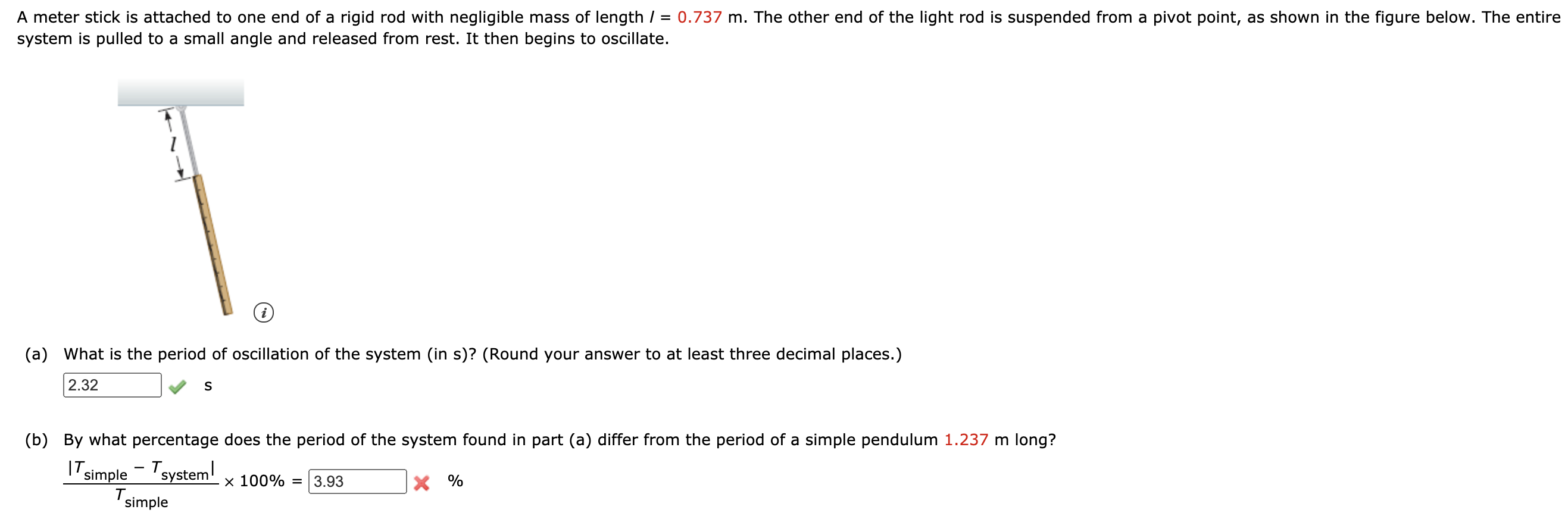 Solved A meter stick is attached to one end of a rigid rod | Chegg.com