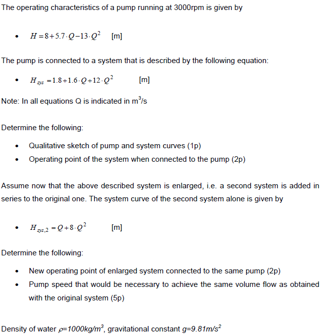 Solved The operating characteristics of a pump running at | Chegg.com
