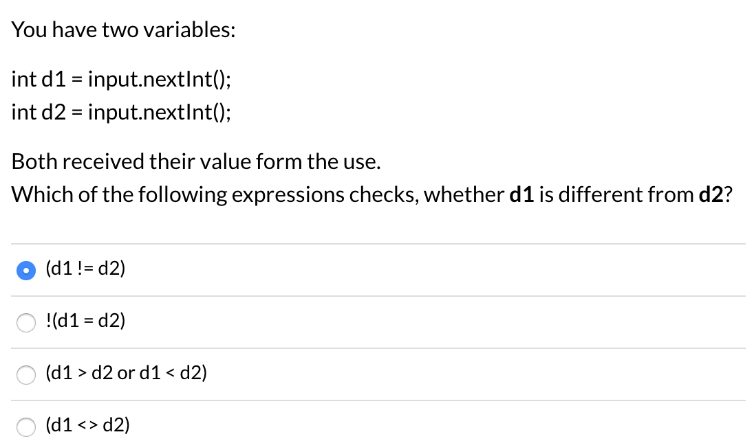 Solved You have two variables: int d1 input.nextInt(); int | Chegg.com