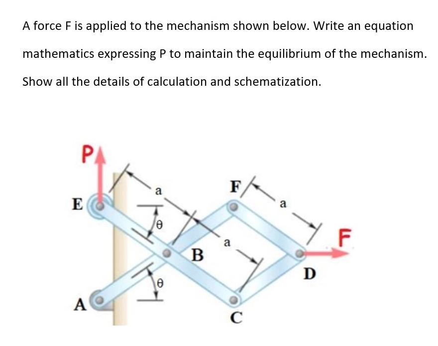 Solved A force F is applied to the mechanism shown below. | Chegg.com