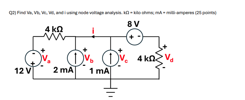 Solved Q2) ﻿Find Va,Vb,Vc,Vd, ﻿and i using node voltage | Chegg.com