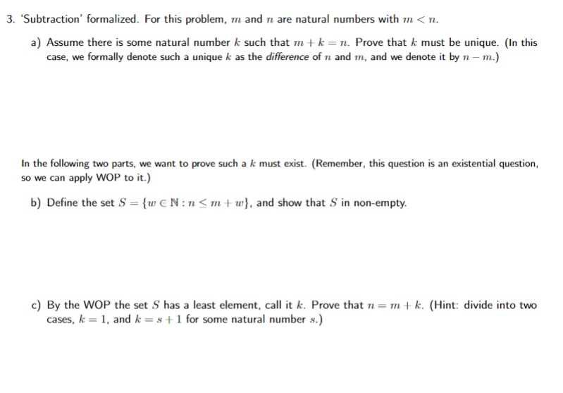 Solved 'Subtraction' formalized. For this problem, m and n | Chegg.com