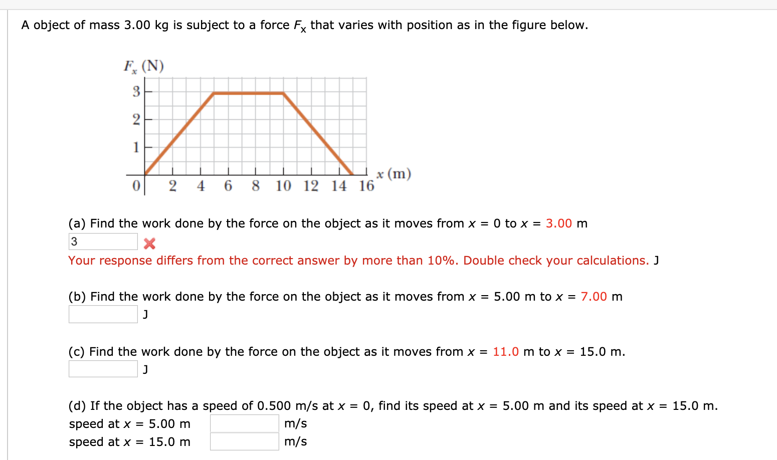Solved A object of mass 3.00 kg is subject to a force Fx | Chegg.com
