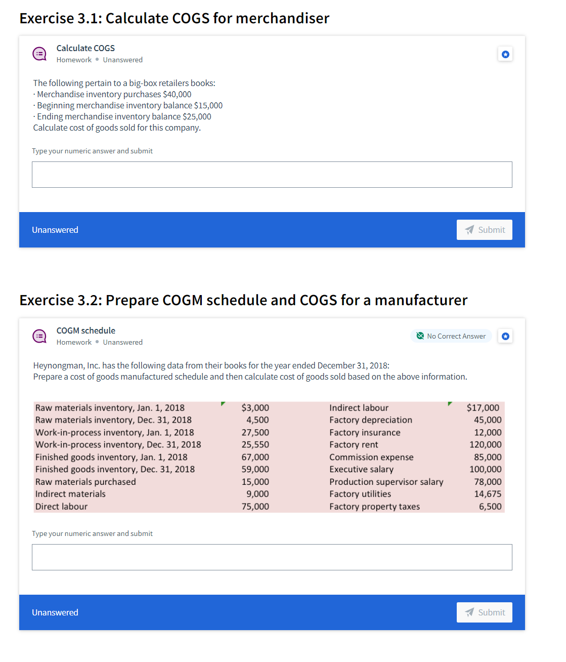 Solved Calculate COGS Homework • Unanswered The following | Chegg.com
