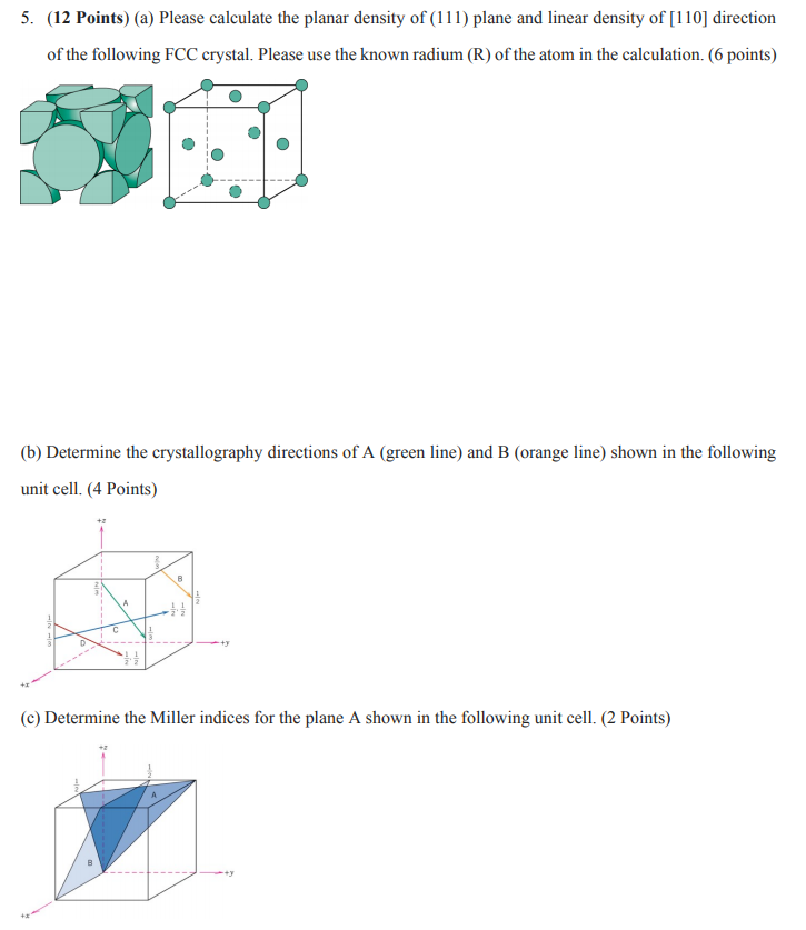 Solved 5. (12 Points) (a) Please calculate the planar | Chegg.com
