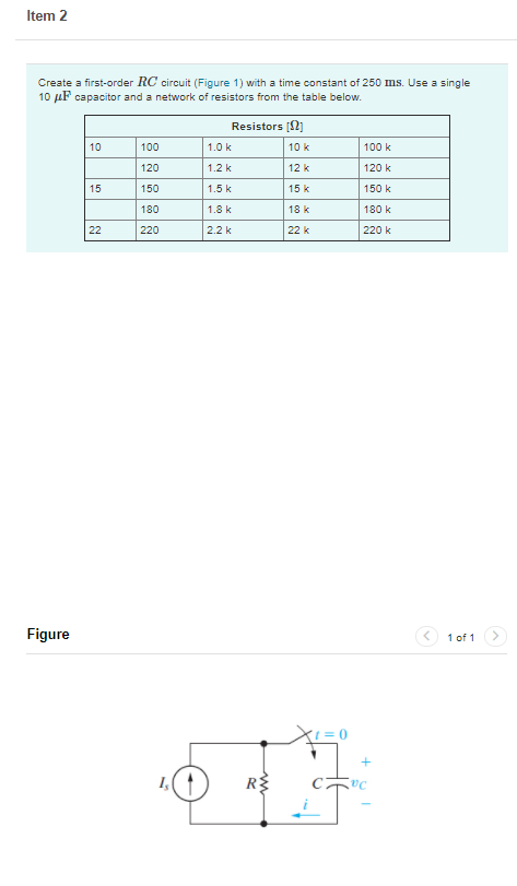 Solved Item 2 Create a first-order RC circuit (Figure 1) | Chegg.com