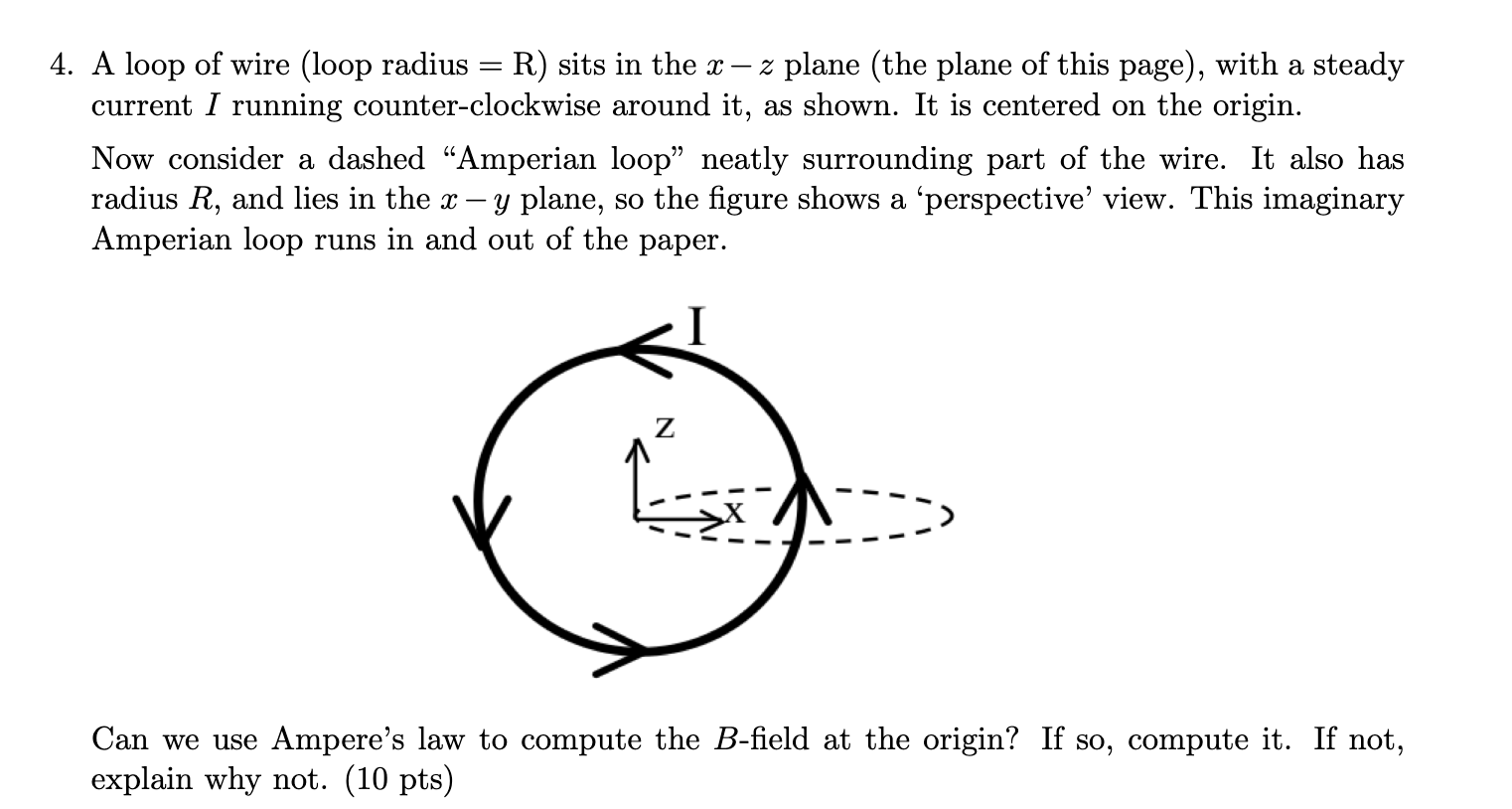 Solved 4. A loop of wire (loop radius =R) sits in the x – z | Chegg.com
