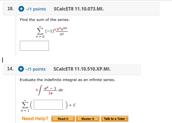 Solved 18. -11 points SCalcET8 11.10.073.MI. Find the sum of | Chegg.com