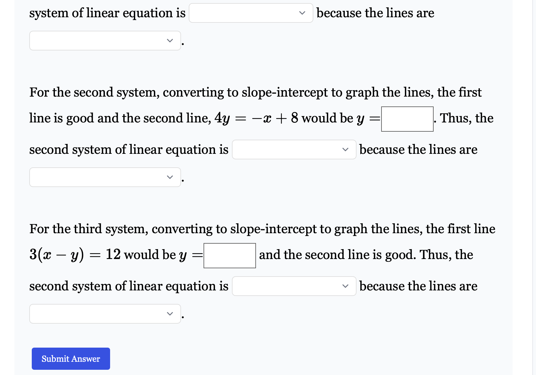 Solved Three system of equations are shown in the table. | Chegg.com