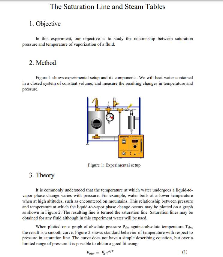 Solved The Saturation Line and Steam Tables 1. Objective In | Chegg.com