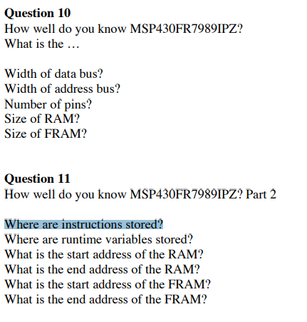 Solved Question 10 How well do you know MSP430FR7989IPZ? | Chegg.com