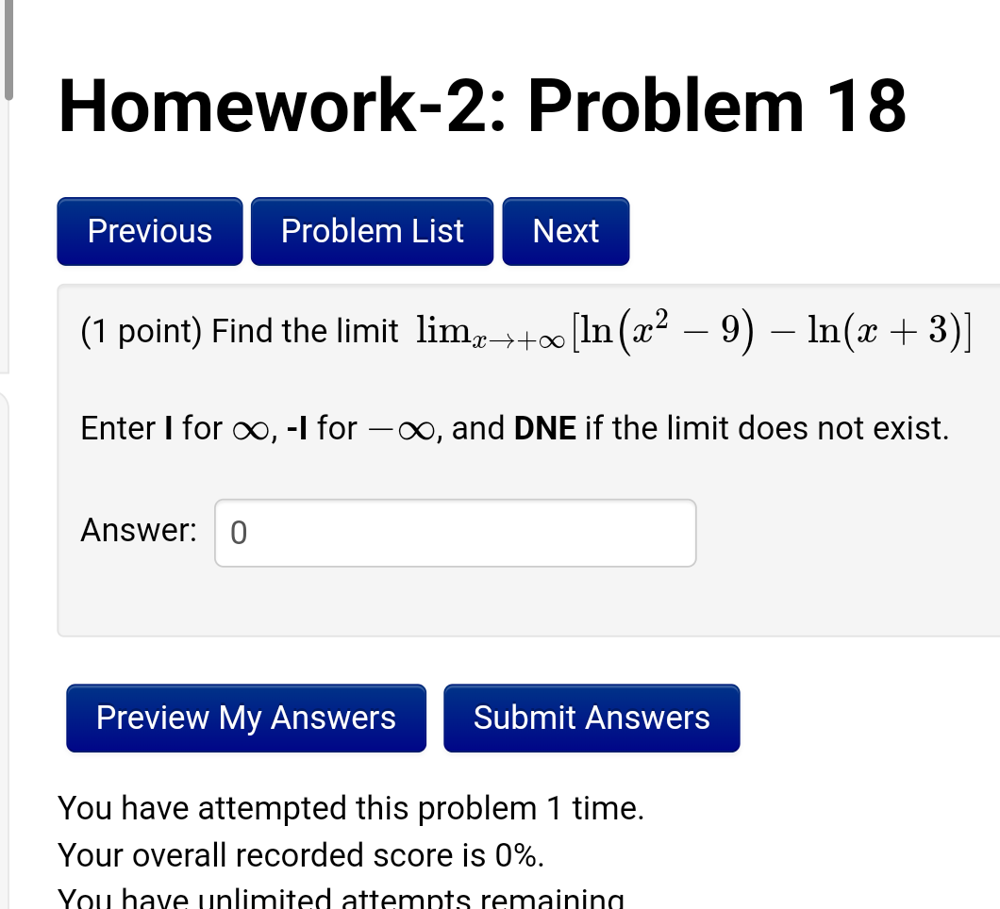 Solved Homework-2: Problem 18 (1 point) Find the limit | Chegg.com
