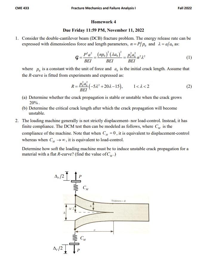 1. Consider the double-cantilever beam (DCB) fracture | Chegg.com