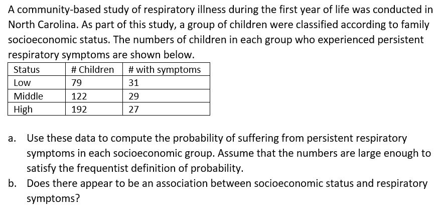 Solved A community-based study of respiratory illness during | Chegg.com