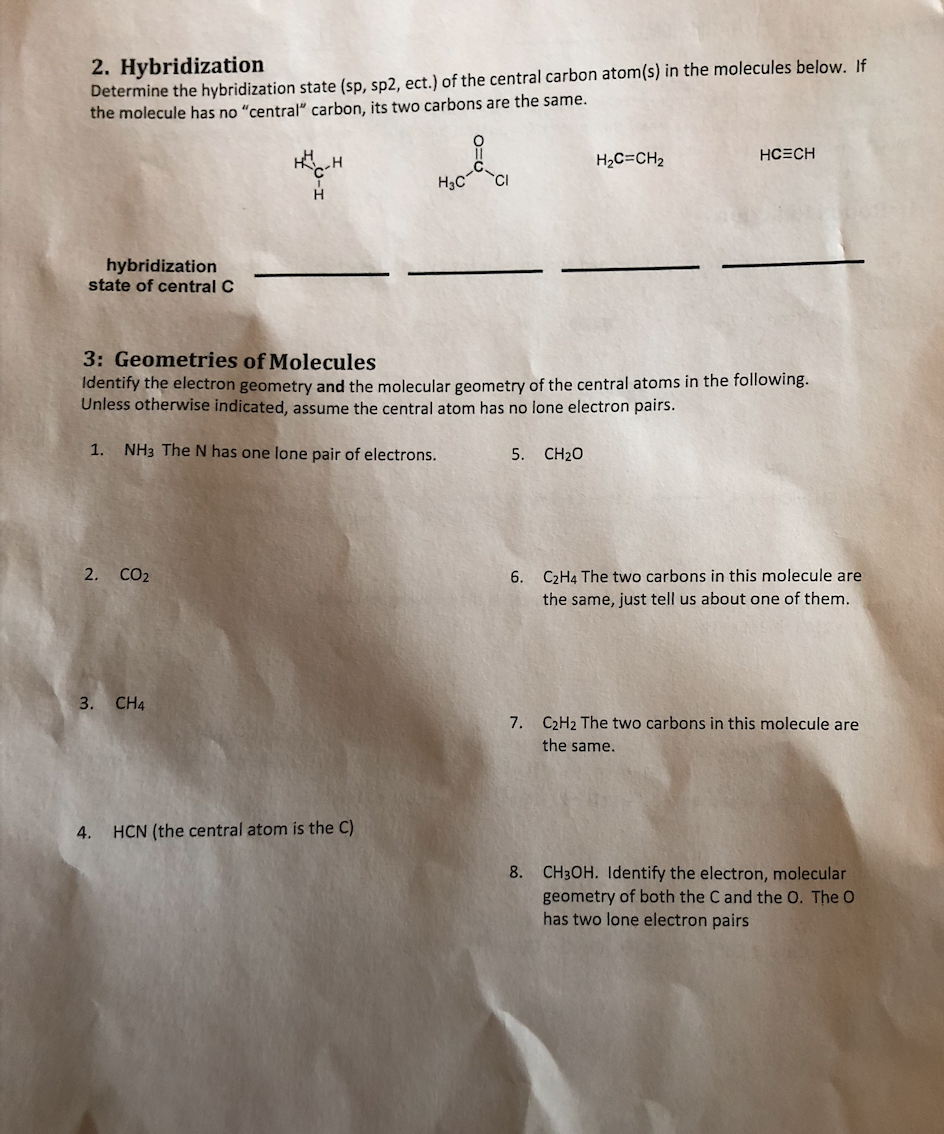 Solved 2. Hybridization Determine the hybridization state | Chegg.com