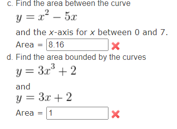 Solved c. Find the area between the curve y=x2−5x and the | Chegg.com