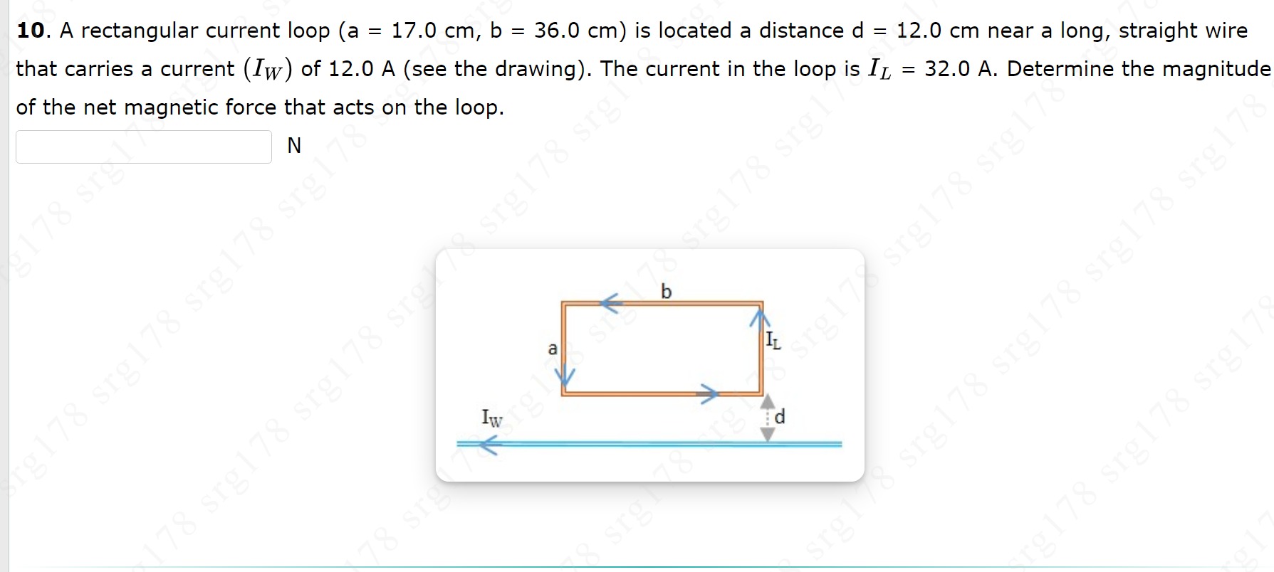 Solved 10. A rectangular current loop (a=17.0 cm,b=36.0 cm) | Chegg.com