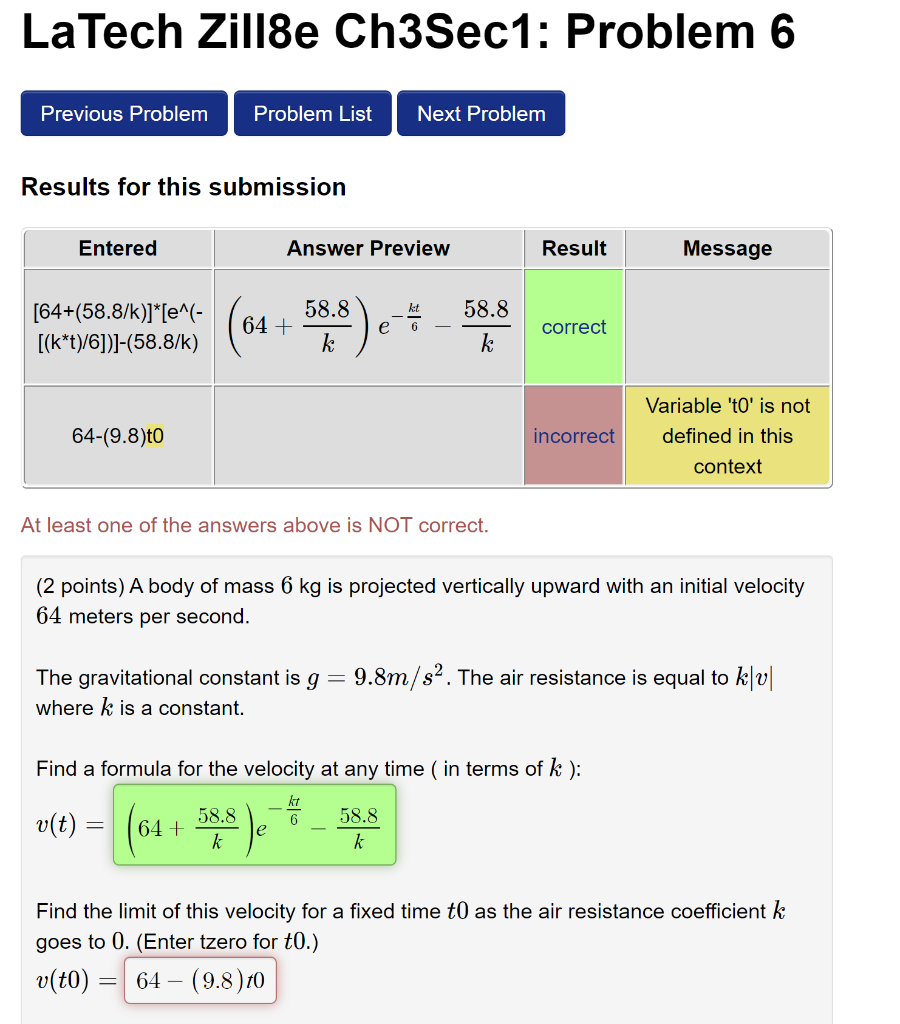 Solved LaTech Zill8e Ch3Sec1: Problem 6 Previous Problem | Chegg.com