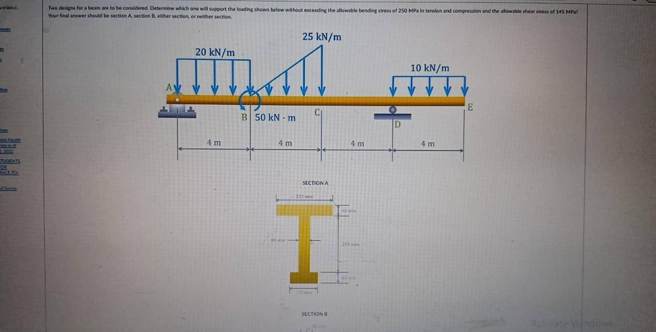 Two designs for a beam are to be considered. | Chegg.com