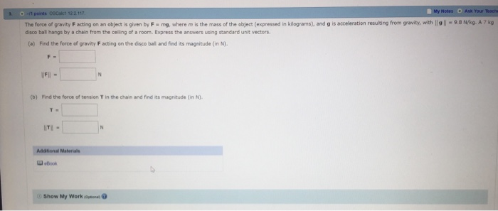 Solved The force of gravity F acting on an object is given | Chegg.com