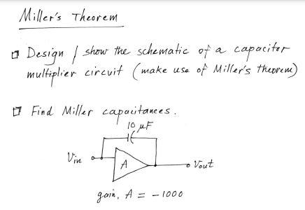 Solved Miller's Theorem a Design I show the schematic of a | Chegg.com