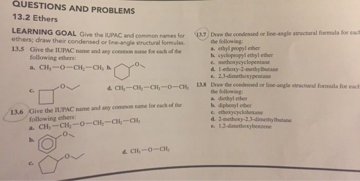 Solved Give The Iupac And Common Names For Ethers Draw