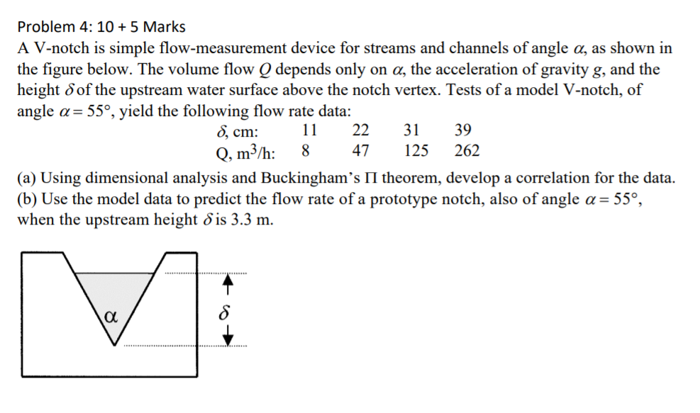Solved Problem 4: 10 + 5 Marks A V-notch is simple | Chegg.com