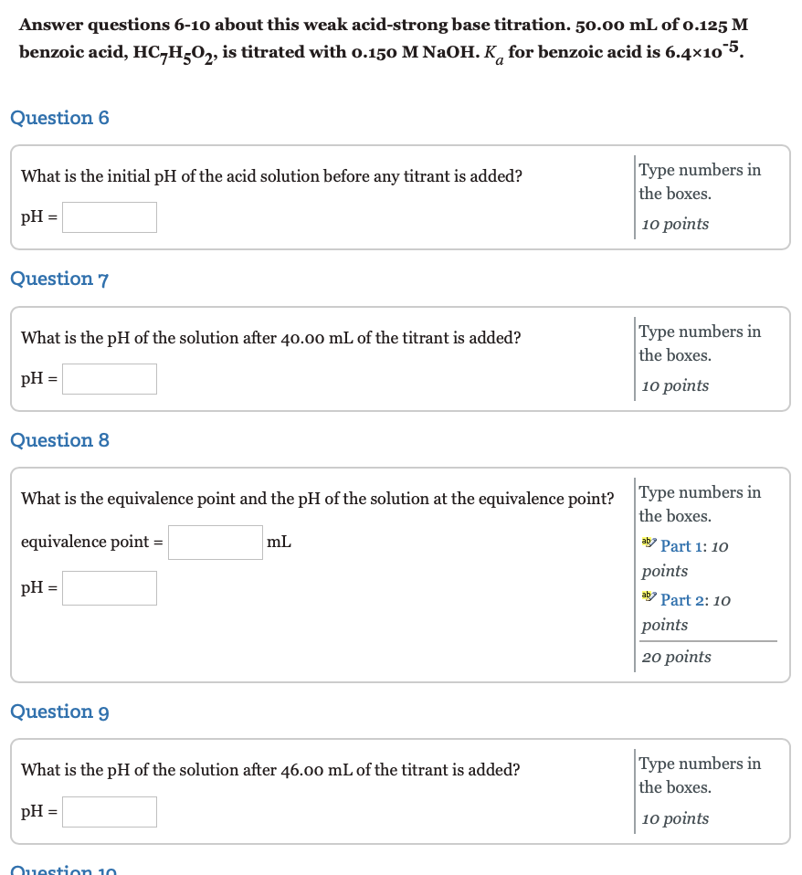 Solved Answer questions 6-10 about this weak acid-strong | Chegg.com