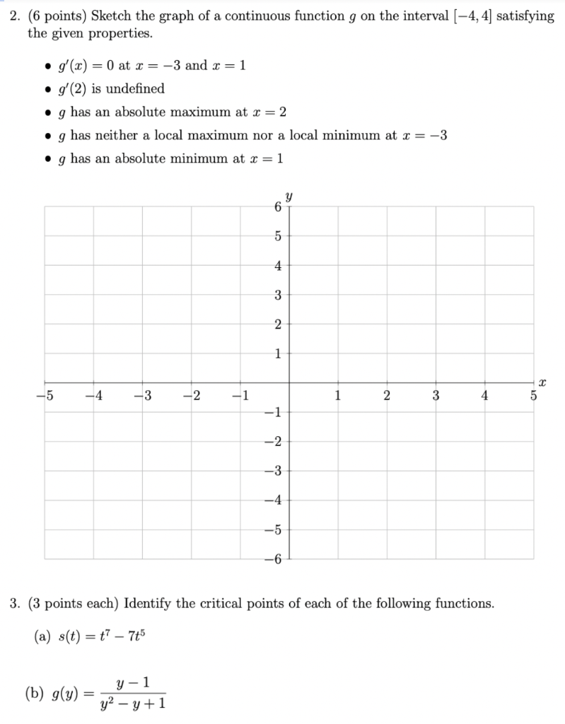Solved 2. (6 points) Sketch the graph of a continuous | Chegg.com