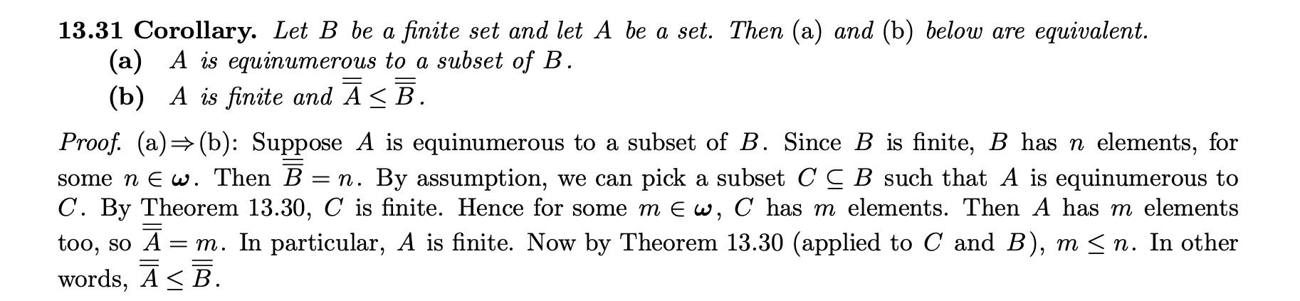 13.31 Corollary. Let B be a finite set and let A be a | Chegg.com