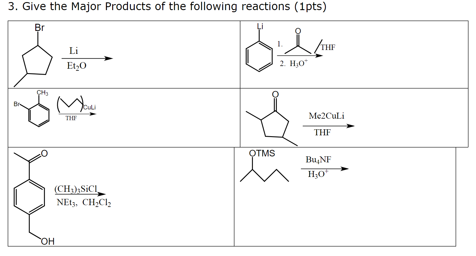 Solved 3. Give the Major Products of the following reactions | Chegg.com