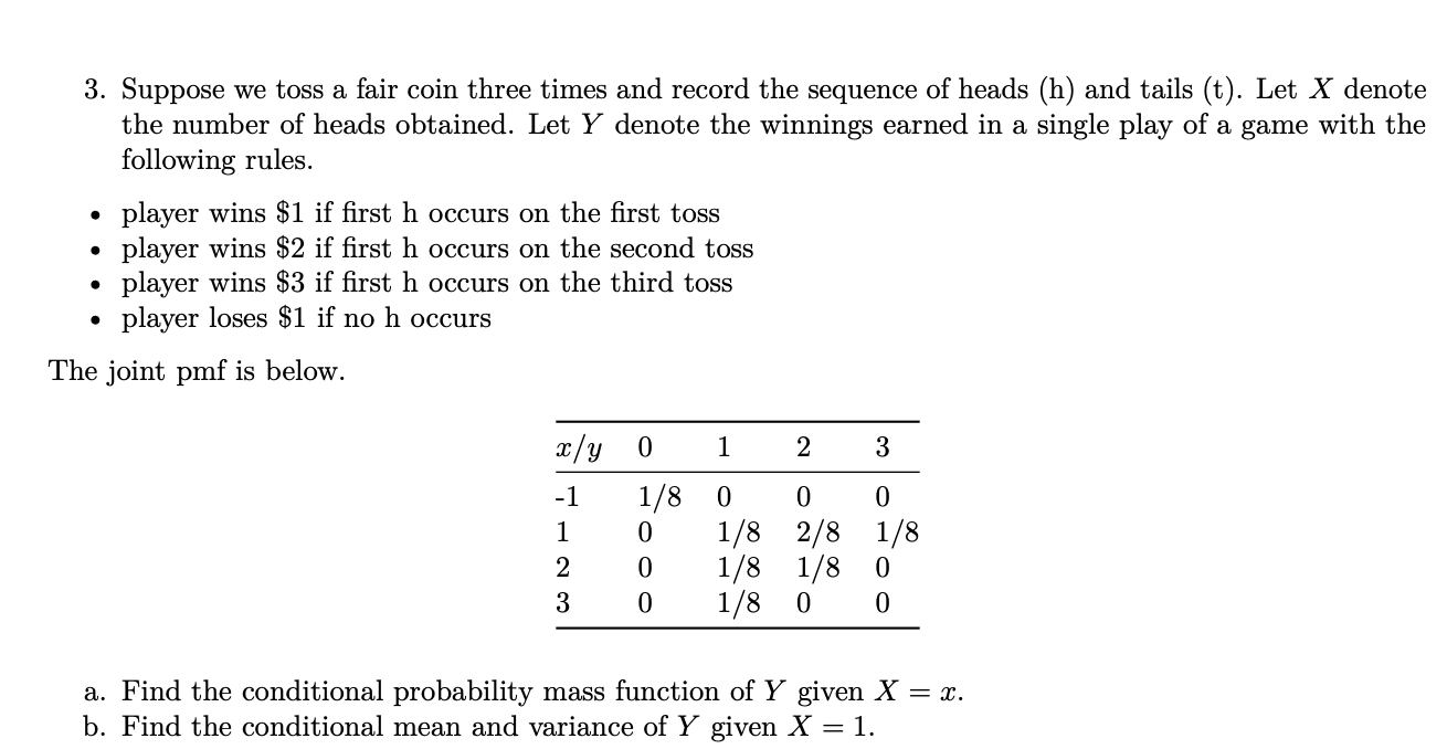 Solved 3. Suppose we toss a fair coin three times and record | Chegg.com