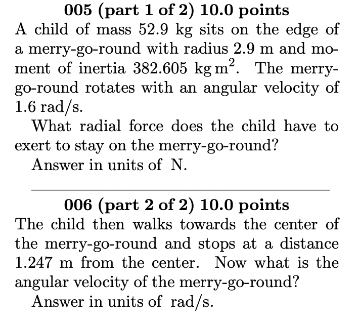 Solved 005 (part 1 of 2 ) 10.0 points A child of mass 52.9 | Chegg.com
