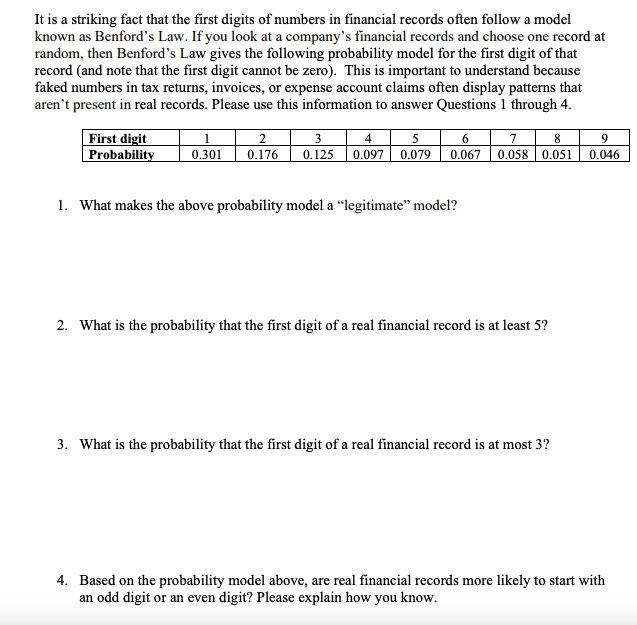 Solved It is a striking fact that the first digits of | Chegg.com