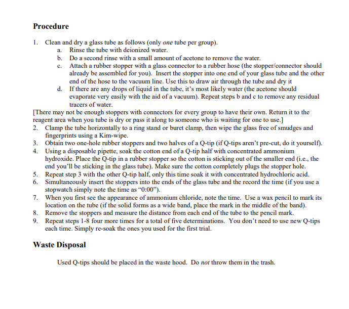 Solved Procedure 1. Clean and dry a glass tube as follows | Chegg.com