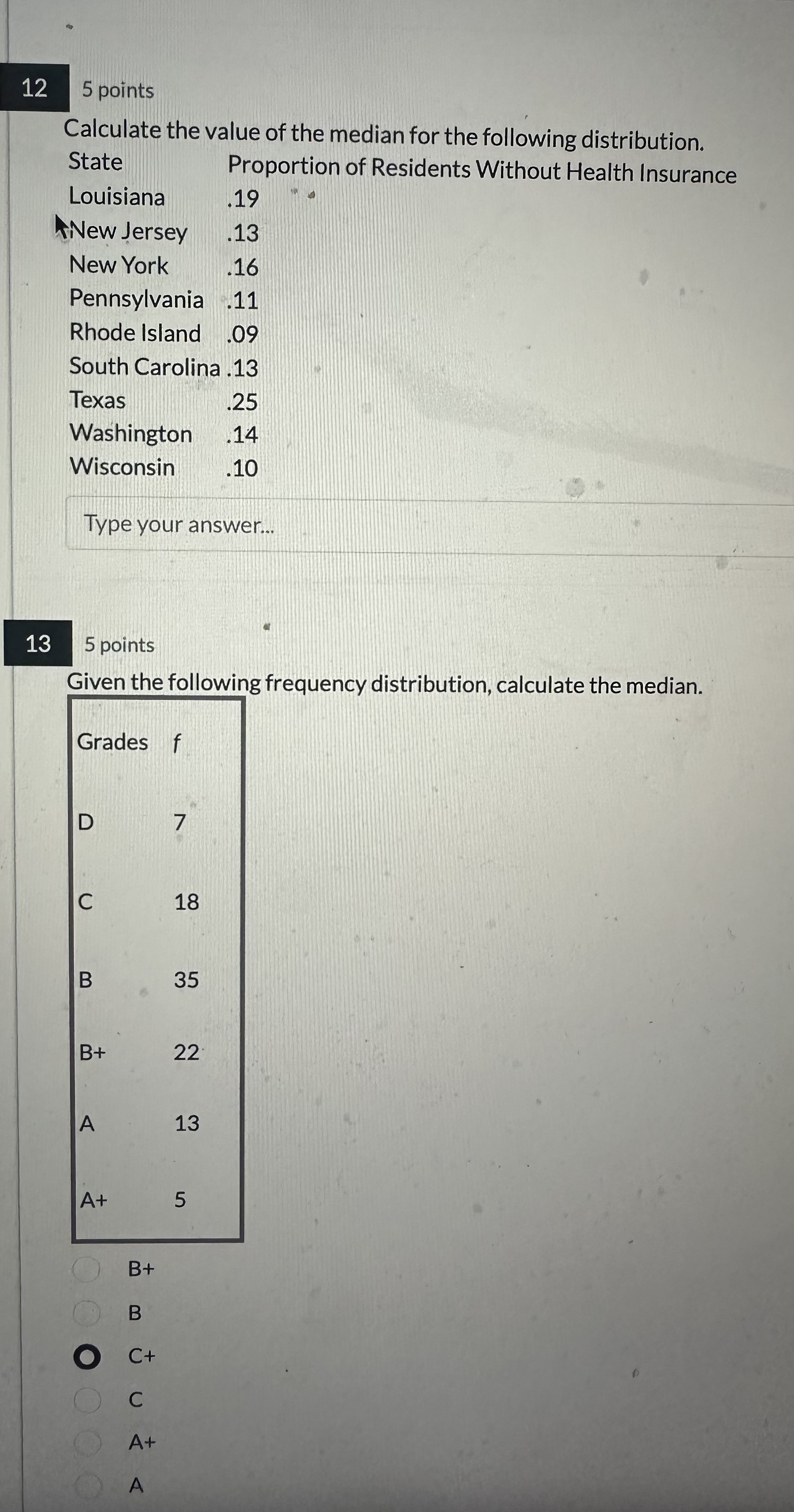 Solved Question 12) ﻿Calculate the value of the median for | Chegg.com
