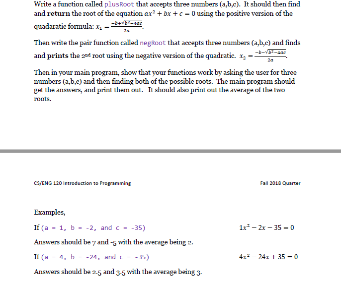 Write a function called plusRoot that accepts three | Chegg.com