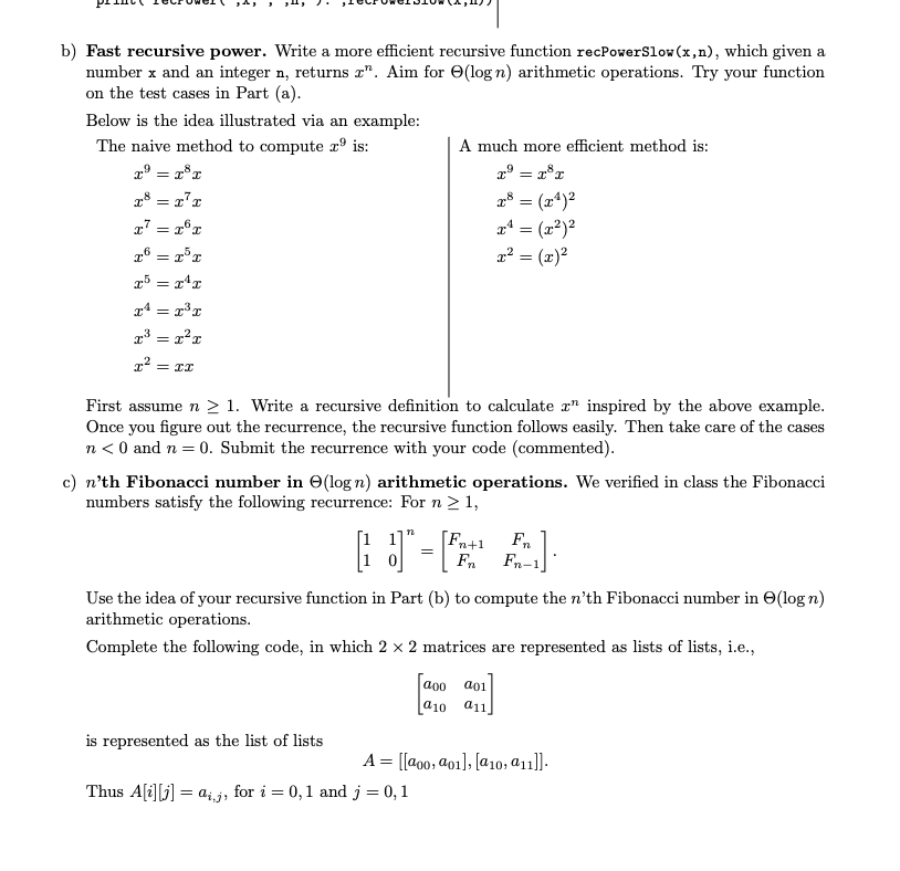 Solved Problem 2. Recursive power In this problem, the use | Chegg.com