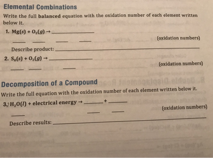 Solved Elemental Combinations Write the full balanced | Chegg.com